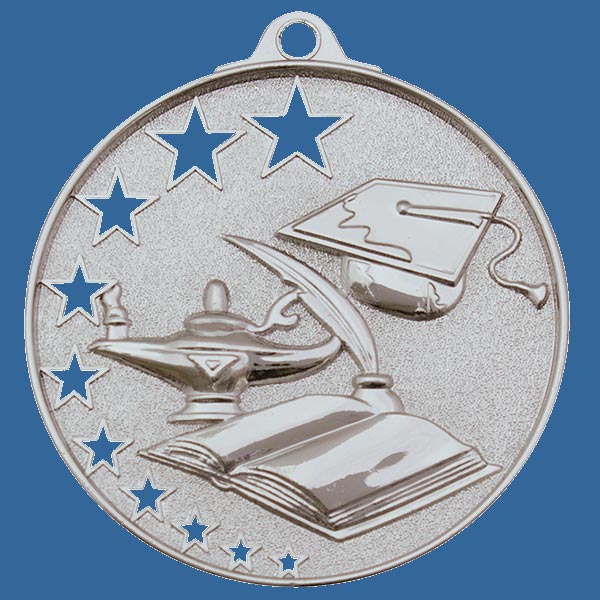 MH905St Academic Education Medal Silver Bright Star, engraving ribbon