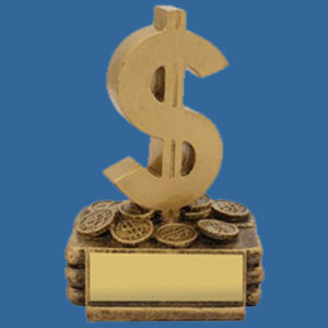 12508t Dollar Sign Award Trophy. Can be engraved.