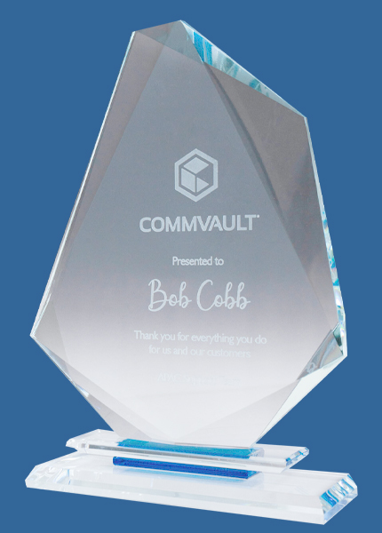 11340 E Aquamarine Glass Sail Award With Quality Sandblast Engraving