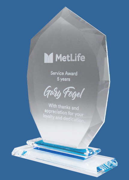 1341 E Aquamarine Glass Arch Award With Quality Sandblast Engraving
