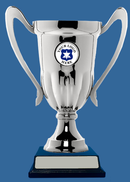 L#440-_S+BK Plastic Trophy Cup Silver with Black Base, 25mm Custom Insert