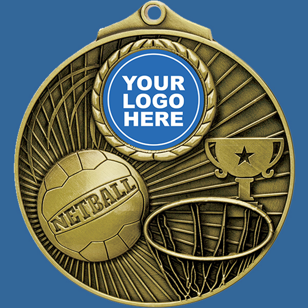 MZ137Gt Large Insert Netball Medal Gold - 5mm Thick